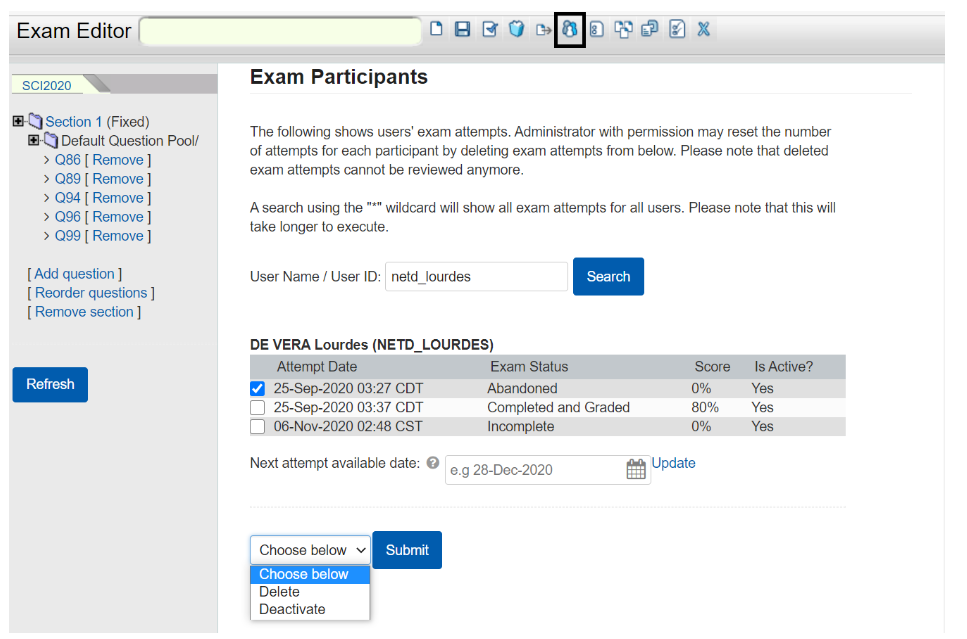 How to delete an exam attempt – PeopleFluent