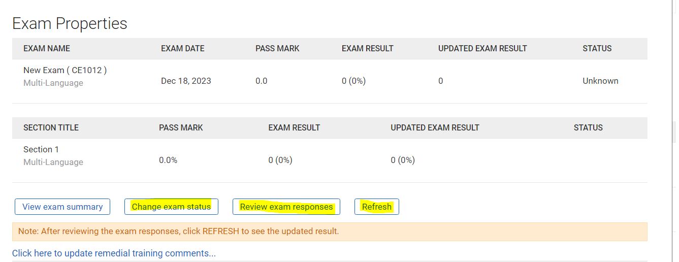 How to enable Change Exam Status and Review Exam Responses buttons in ...