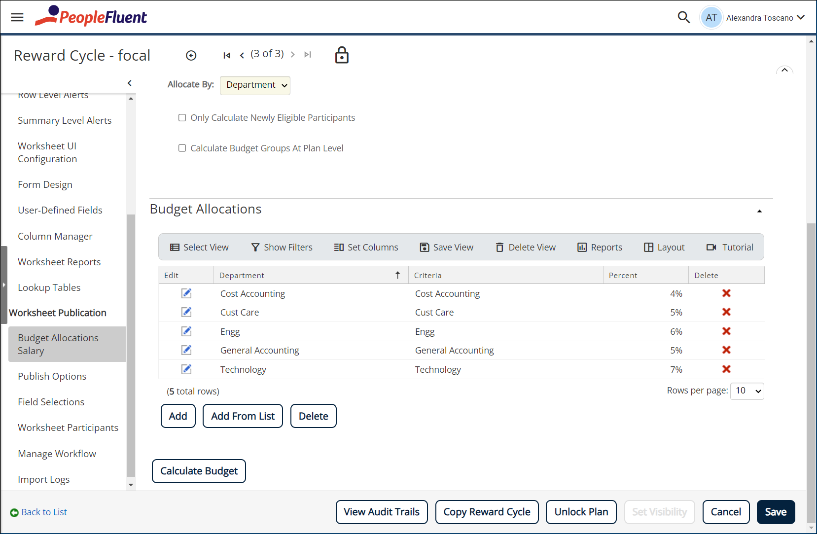 Export from Budget Allocations Page – PeopleFluent